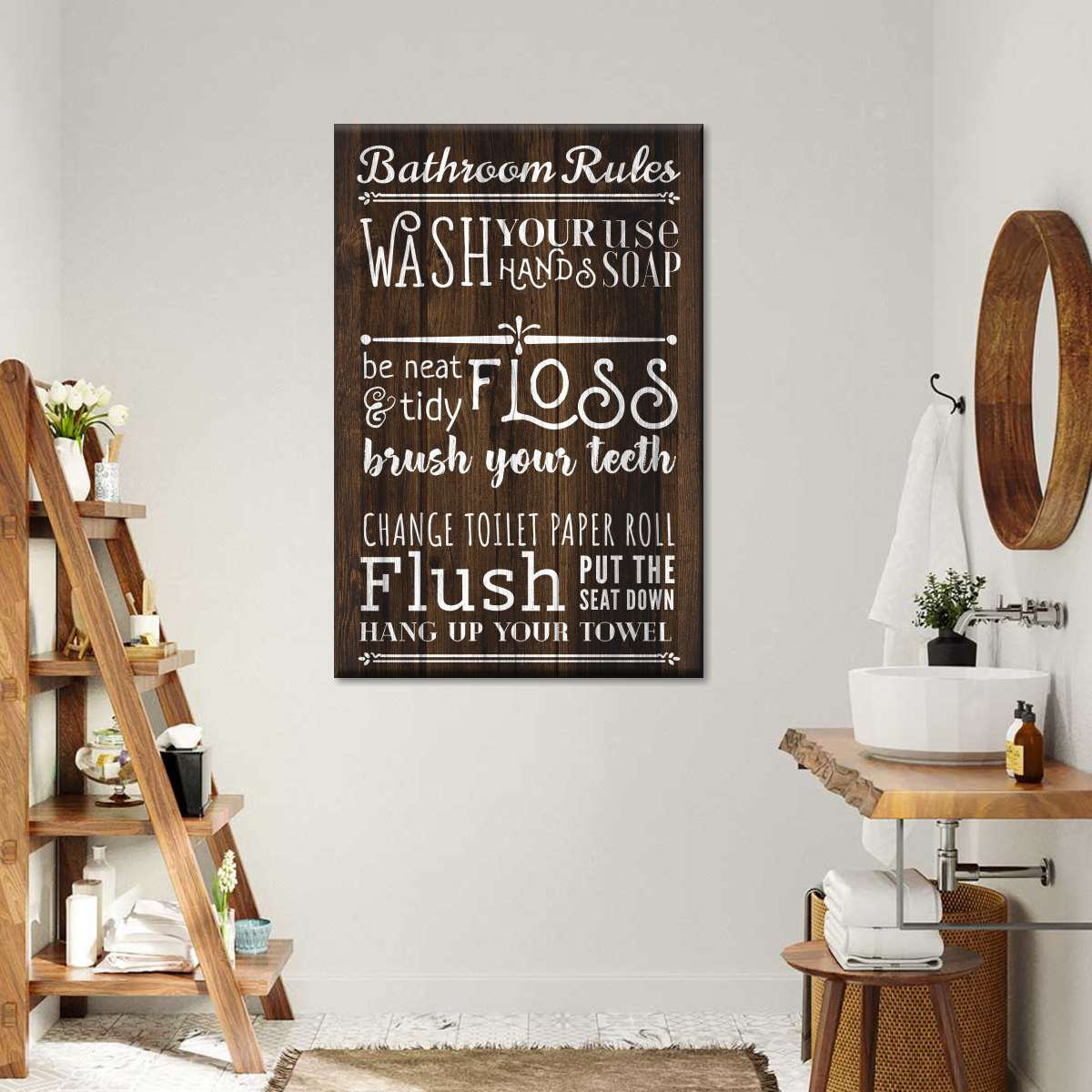 Trinx Rustic Bathroom Rules Canvas Print - Wayfair Canada